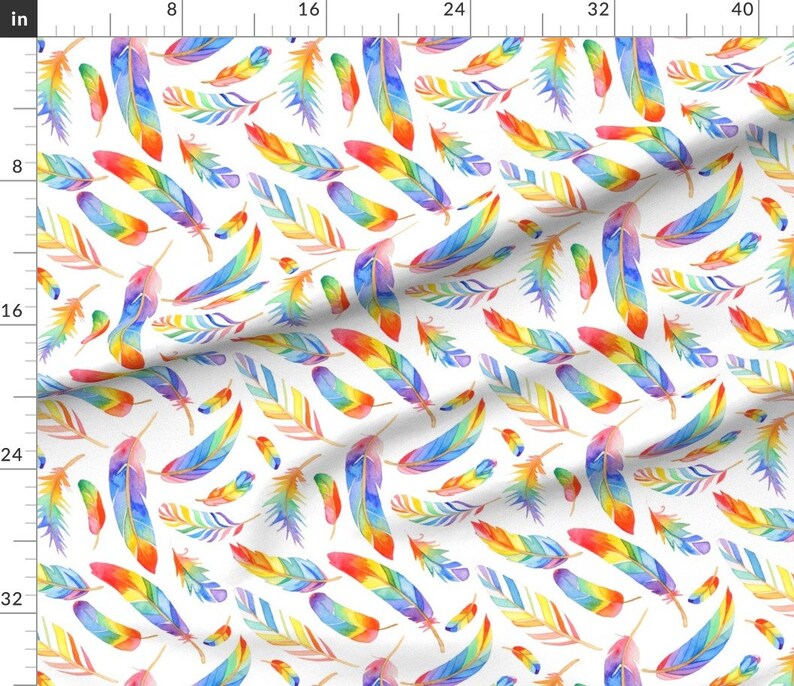 Feathers Fabric Rainbow Feathers Larger Scale by - Etsy