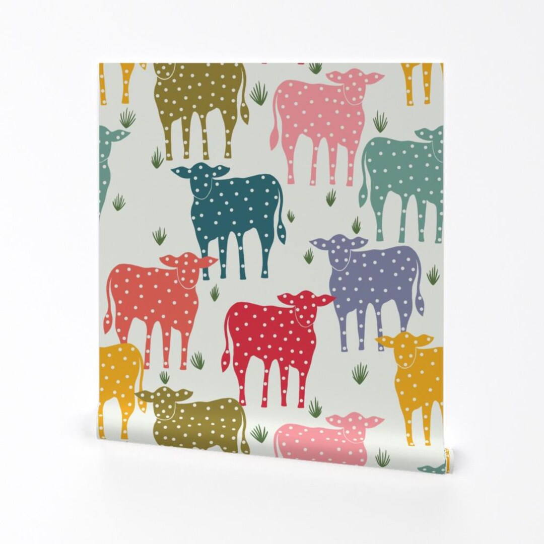 Whimsical Cows Removable Peel and Stick Wallpaper - Farm Animals Cattle ...