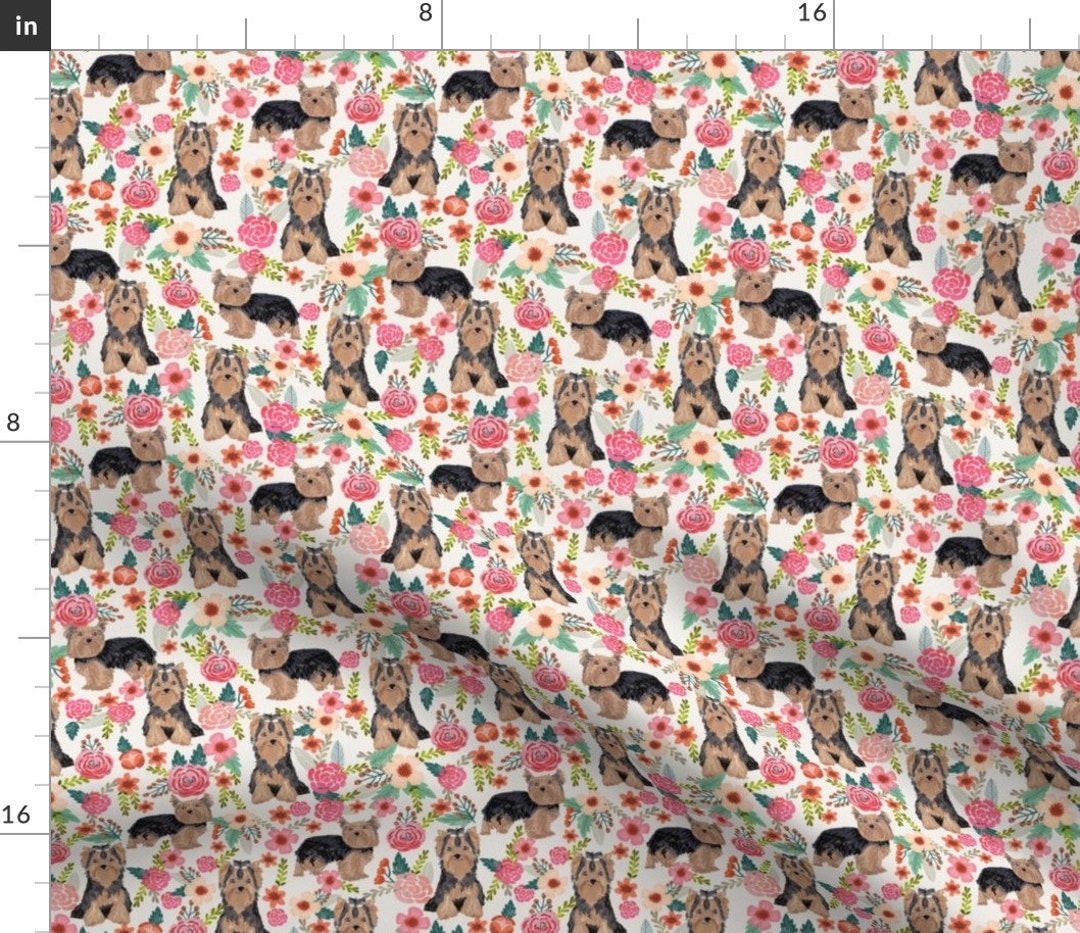 Yorkie Fabric Yorkie Floral Yorkshire Terrier Flower Dog - Etsy