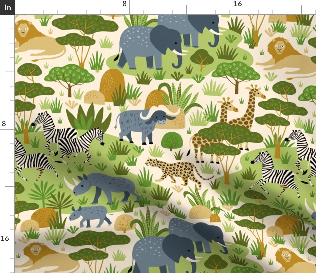 Safari Fabric Safari Wild Animals in Africa Savannah by | Etsy