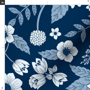 Classic Blue Floral Fabric Classic Blue Dark Floral Pattern by ...