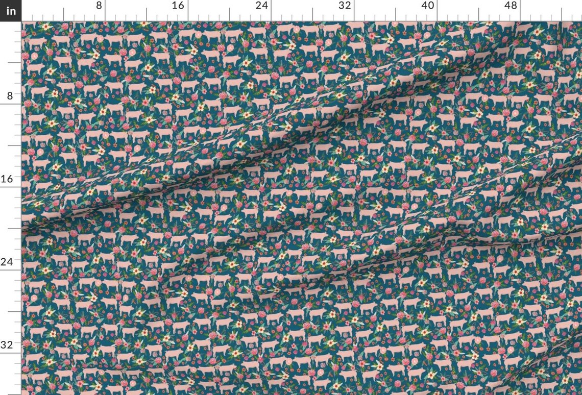 Pig Fabric - Pigs and Florals Farmyard Animals Farm by Petfriendly ...