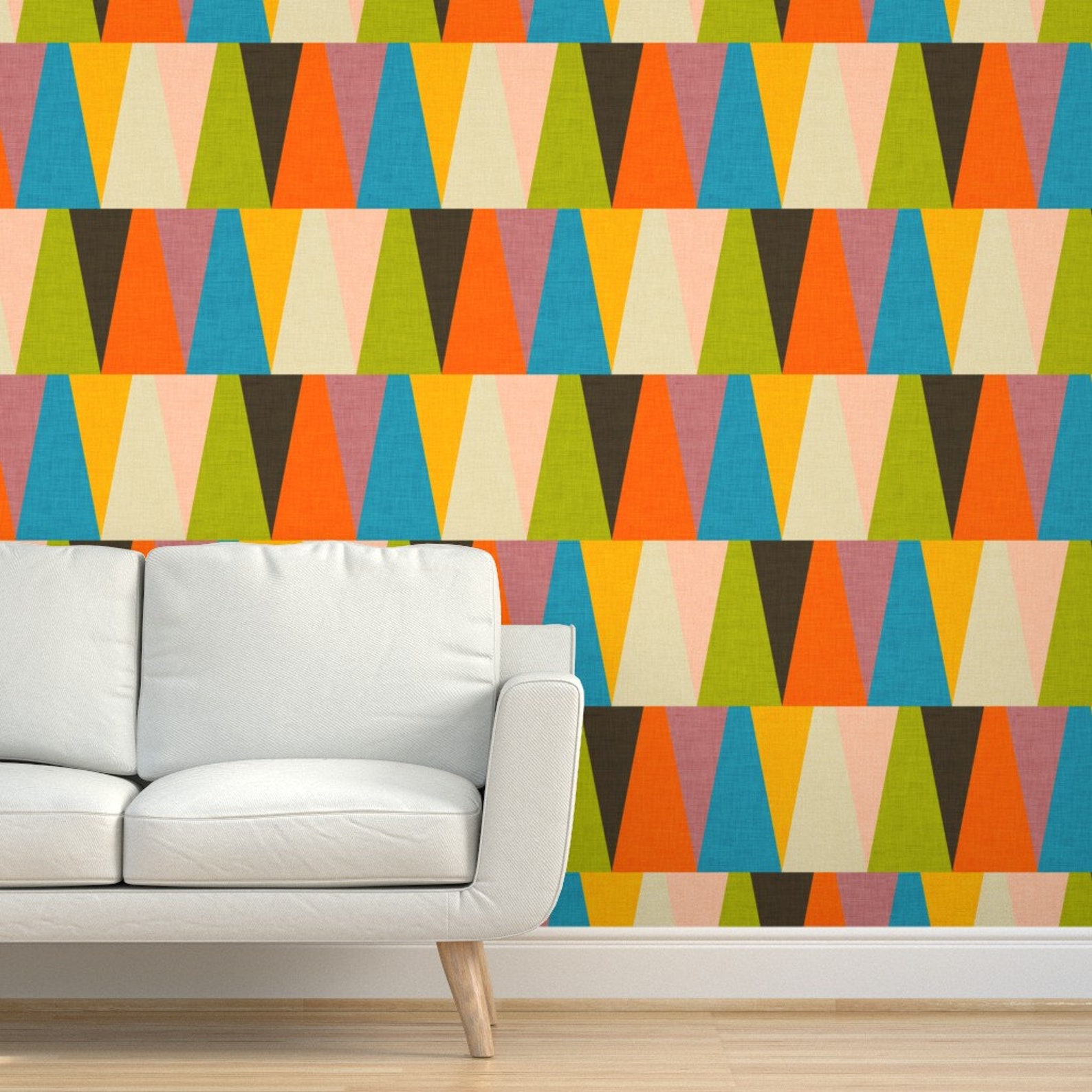 Mid Century Mod Wallpaper Retro Color Block Triangle by - Etsy