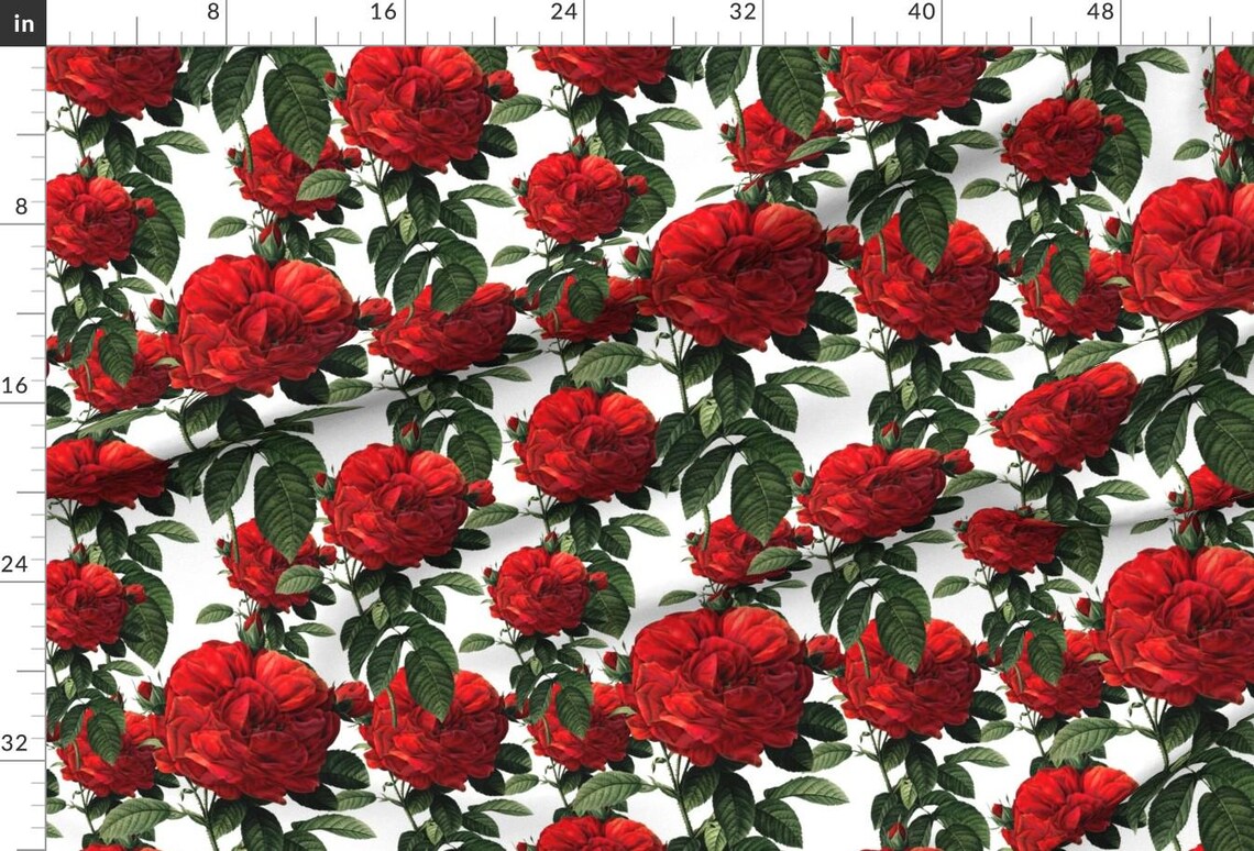 Bold Red Roses Fabric - Roses Riot of Red by Peacoquettedesigns ...