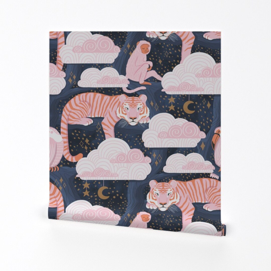 Night Jungle Wallpaper - Tigers at Twilight by Nanshizzle - Pink Blue ...