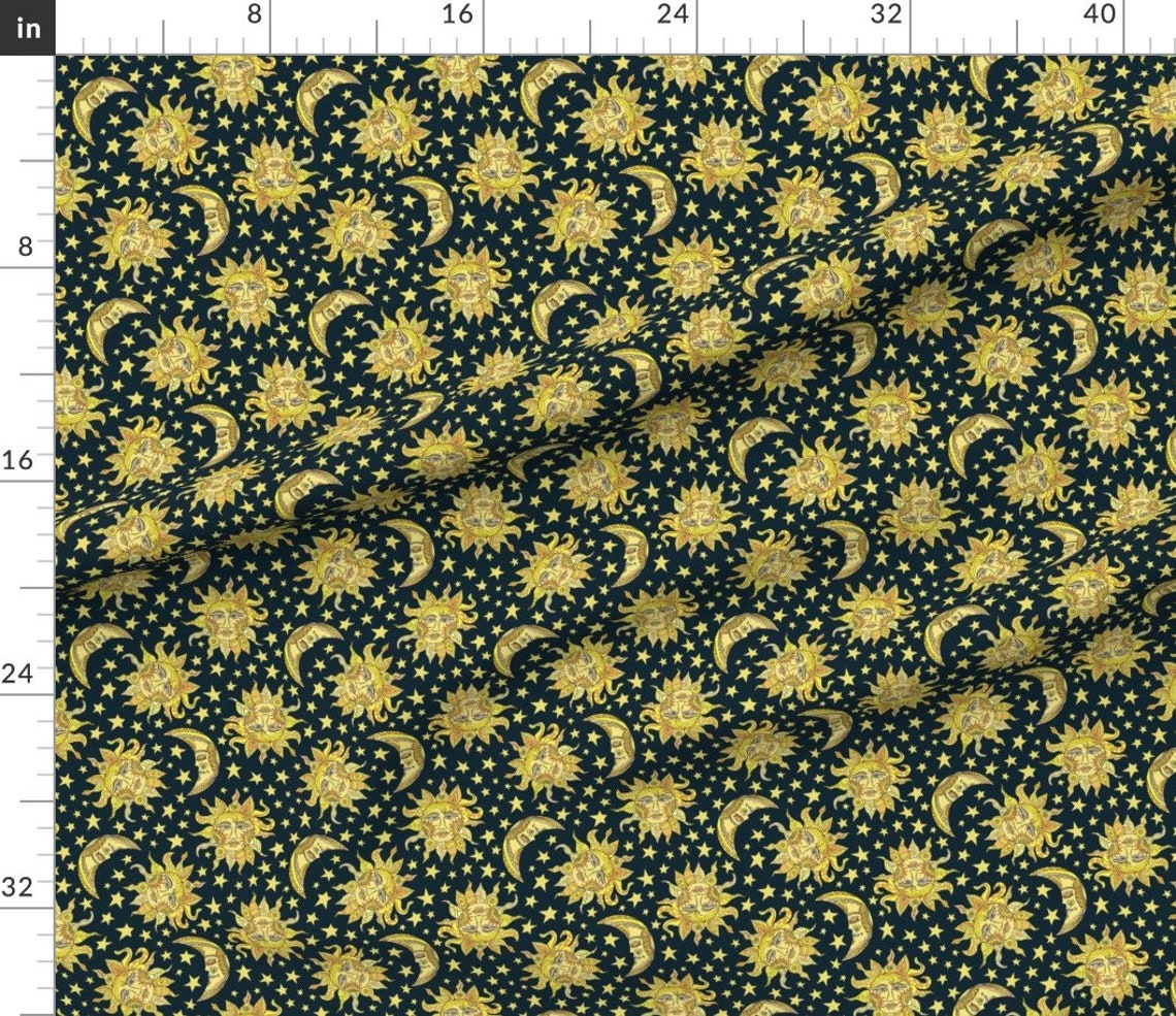 Sun and Moon Fabric Heavenly Skies by Mag-o Vintage Solar | Etsy