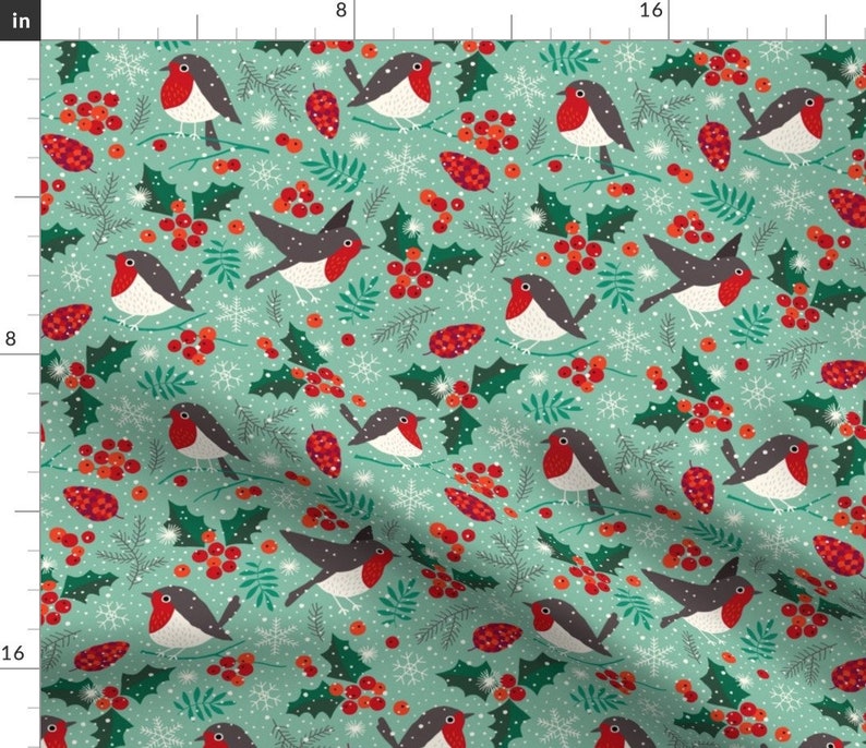 Robin Fabric Christmas Birds in Snow by Heleen Van Den - Etsy Australia