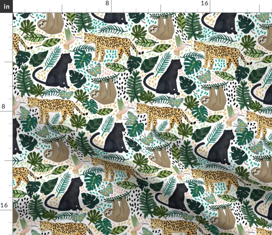 Jungle Print Fabric Emerald Rain Forest Animals Large Scale by ...