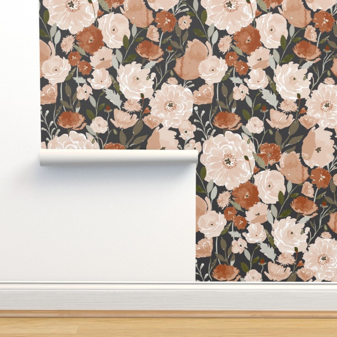 Floral Wallpaper Poppy Garden by Indybloomdesign Muted - Etsy
