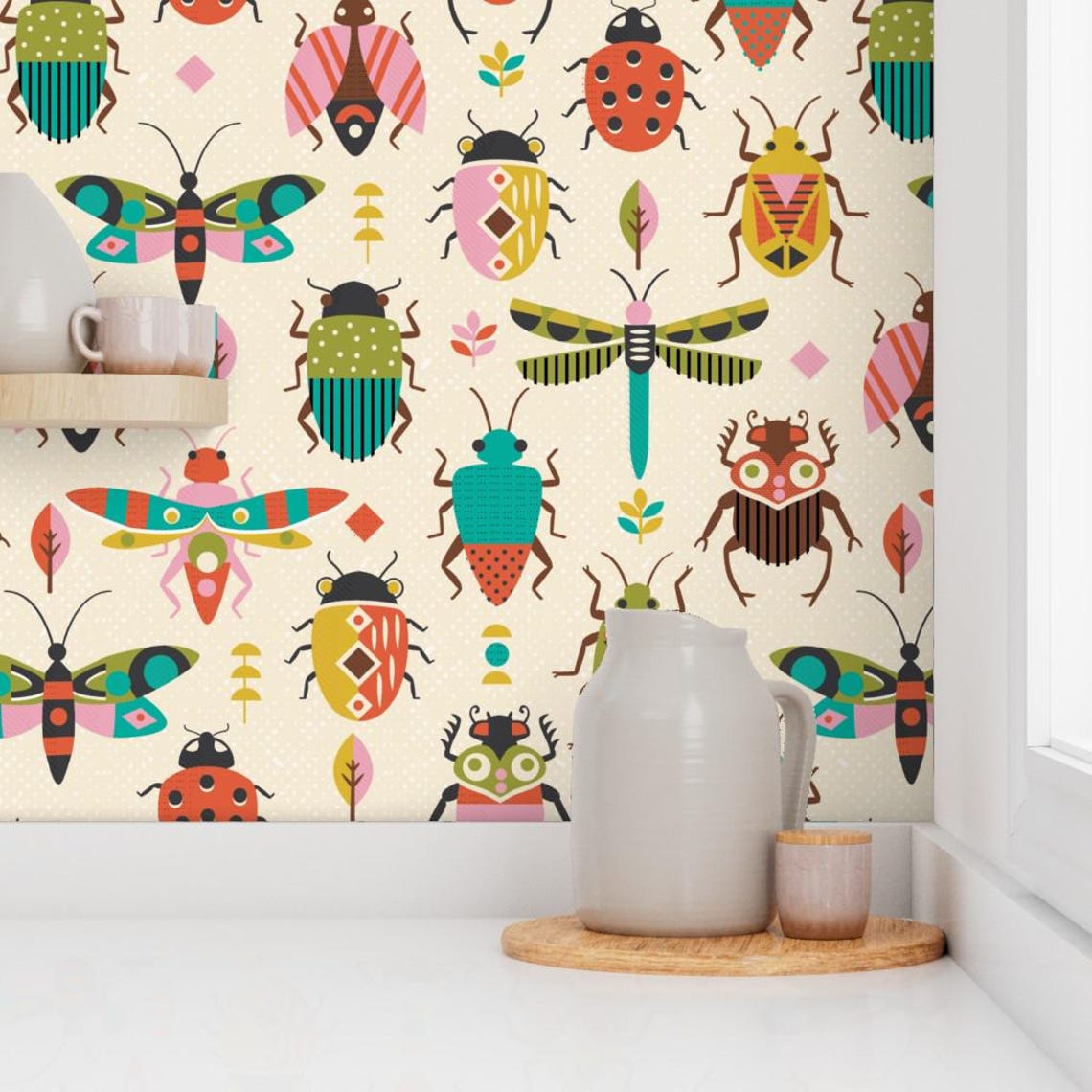 Retro Bugs Removable Peel and Stick Wallpaper - Butterfly Beetles ...