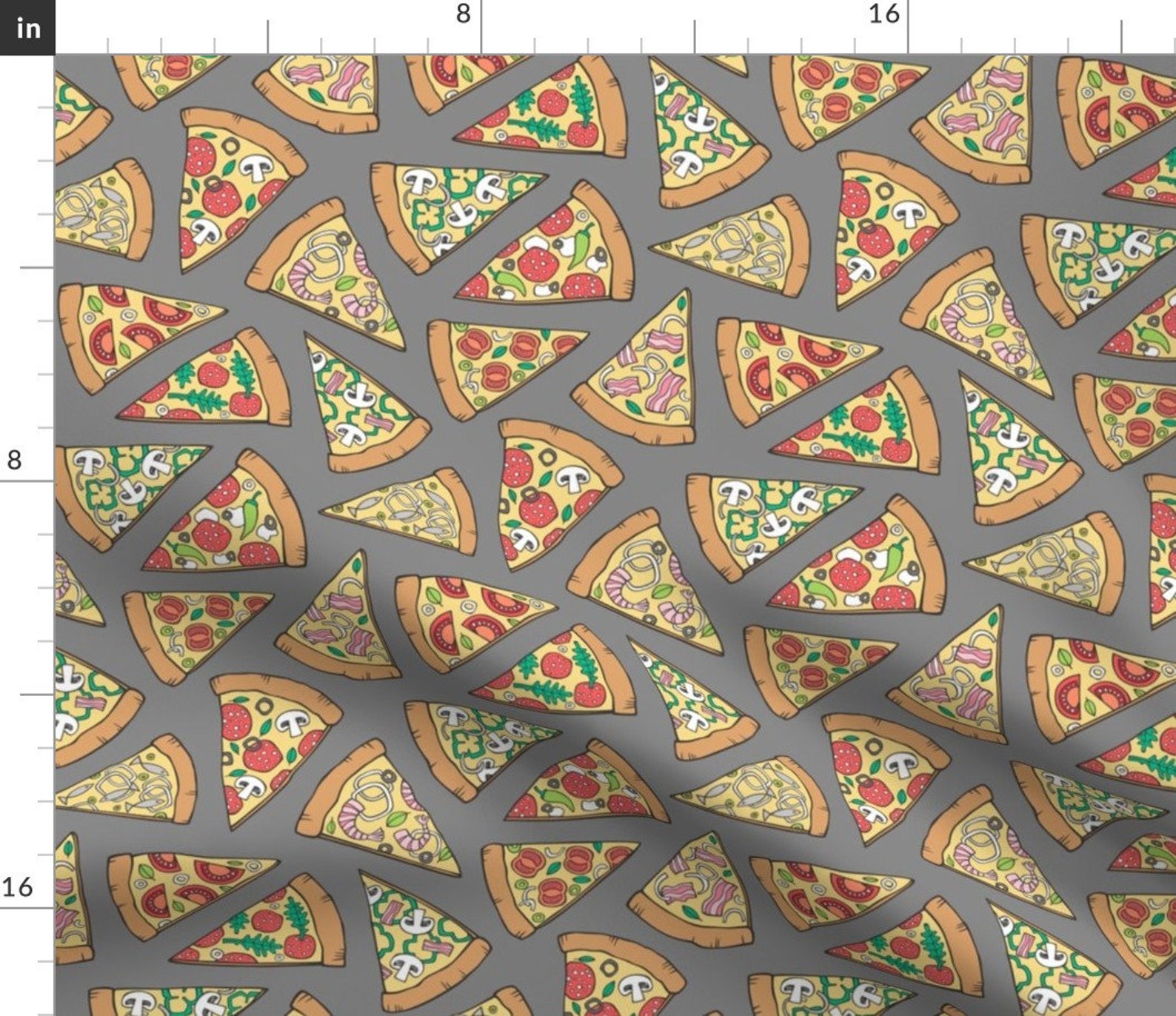 Pizza Fabric Pizza Fast Junk Food on Dark Grey by Caja - Etsy