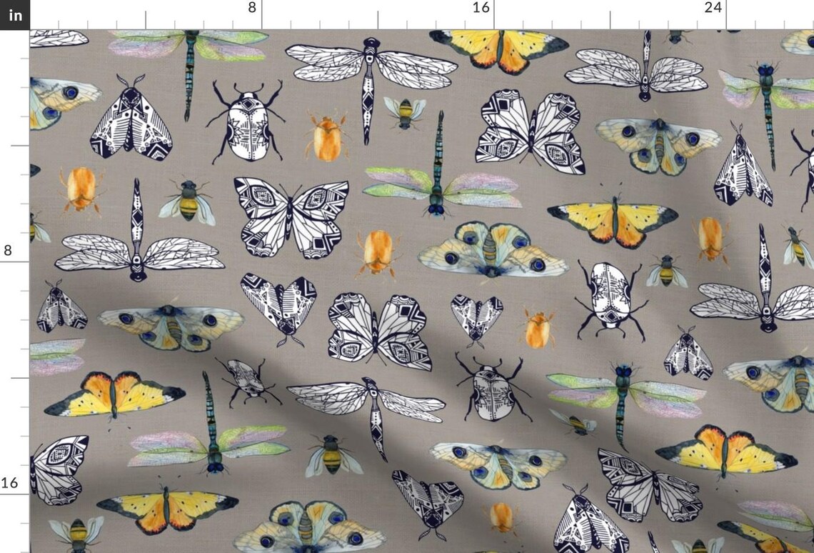 Insect Fabric - Insectopia Gray by Katebillingsley - Insect Modern ...