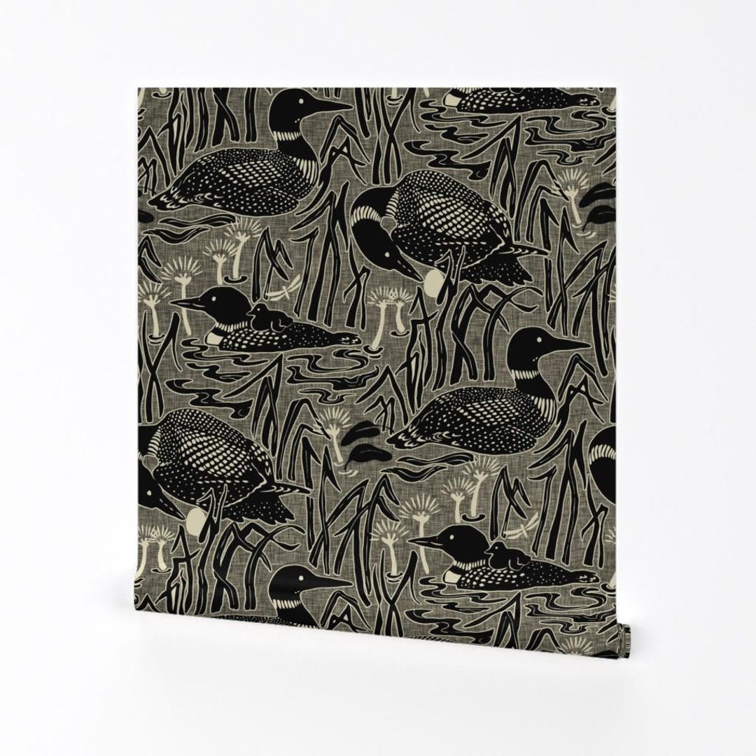 Loon Birds Removable Peel and Stick Wallpaper - Birding Black Cream ...