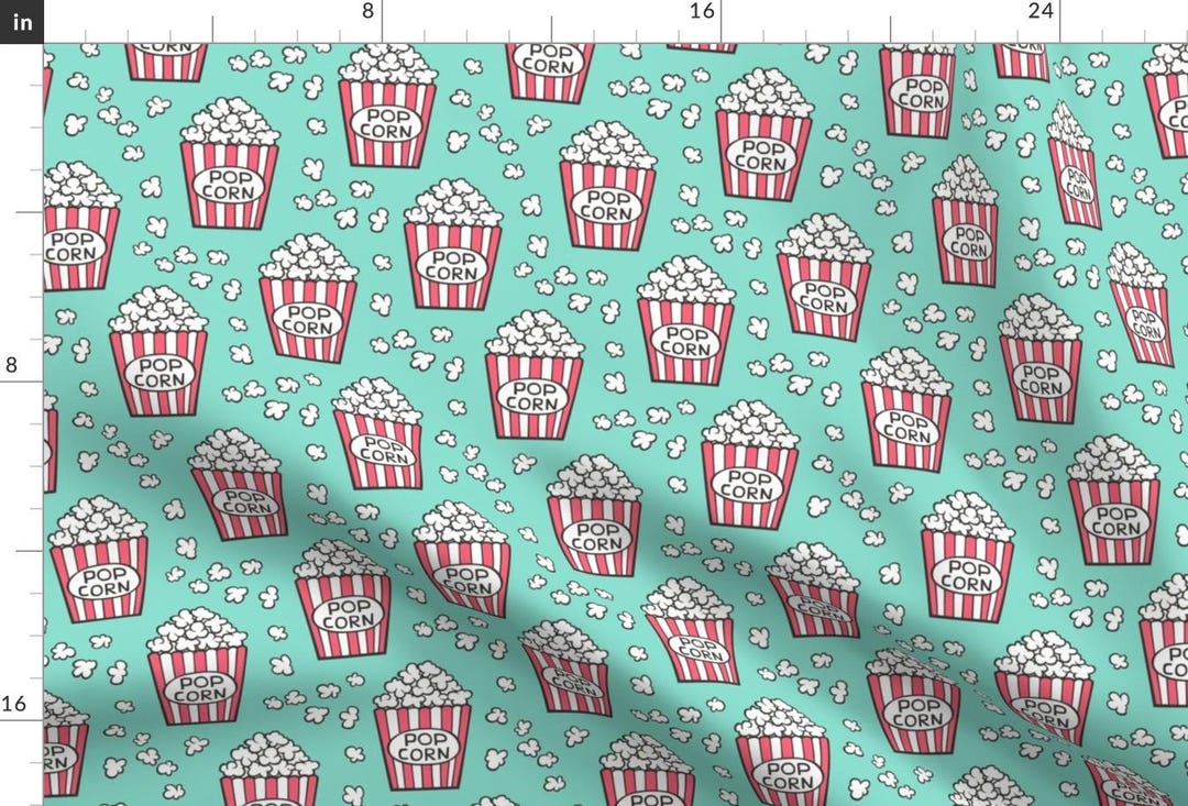 Popcorn Fabric - Popcorn on Mint Green by Caja Design - Popcorn Movie ...