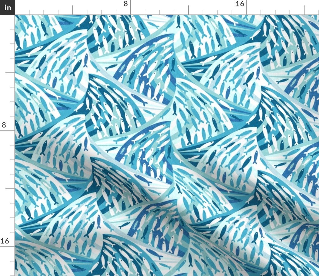 Blue Nautical Fabric Ocean-life by Gaiamarfurt Mod Fish Ocean Home ...