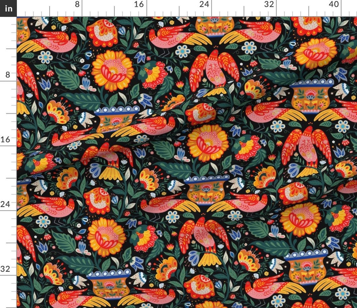 Folk Art Fabric Maximalist Folk Art by Geetanjali Dark - Etsy
