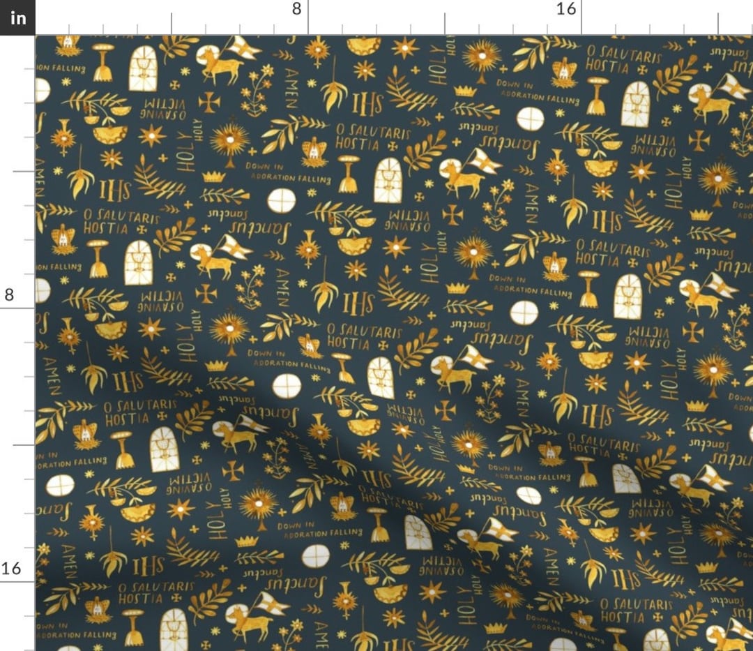 Catholic Fabric Adoration by Abigailhalpin Teal Gold Religious Faith ...