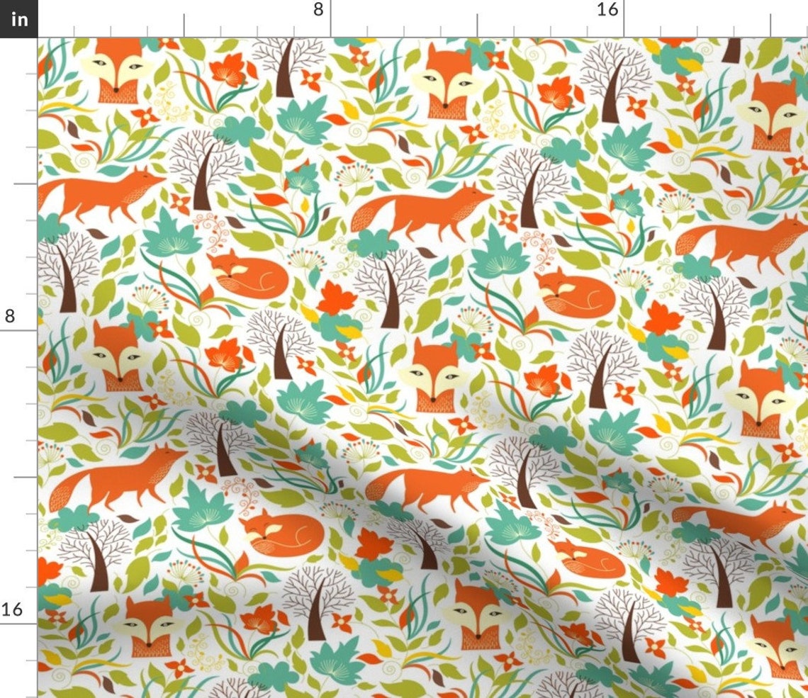 Fox Forest Fabric Fox in the Woods / White by Shopcabin - Etsy