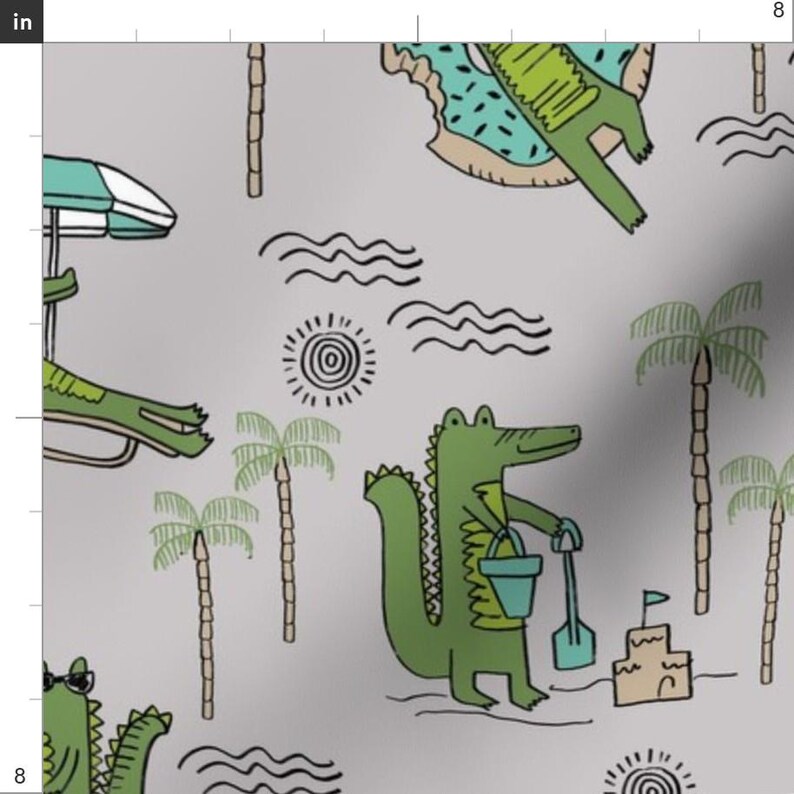 Alligator Fabric - Alligator Vacation // Tropical Beach Gator Character ...