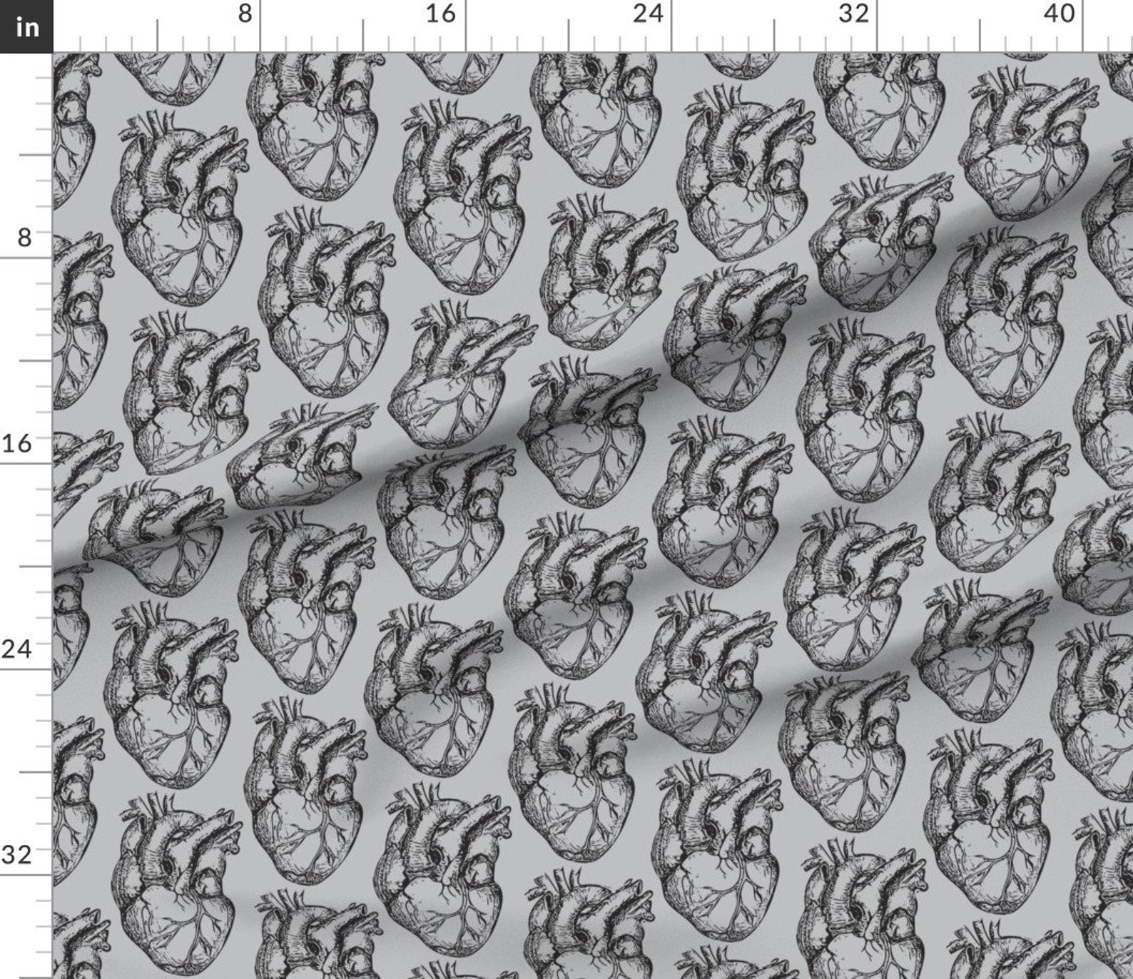 Heart Fabric Hearts Anatomical on Soft Gray by - Etsy