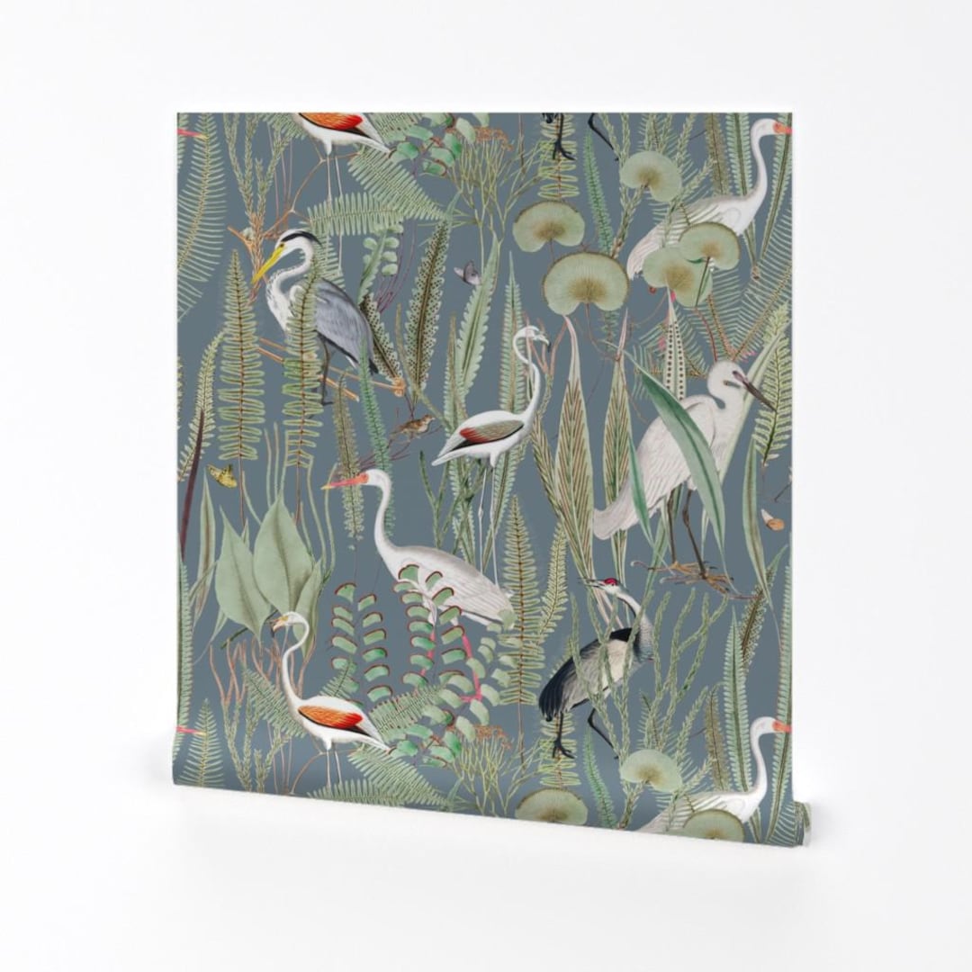 Cranes Removable Peel and Stick Wallpaper - Herons Slate Blue Gray Large Scale Birds - Wall Art ...