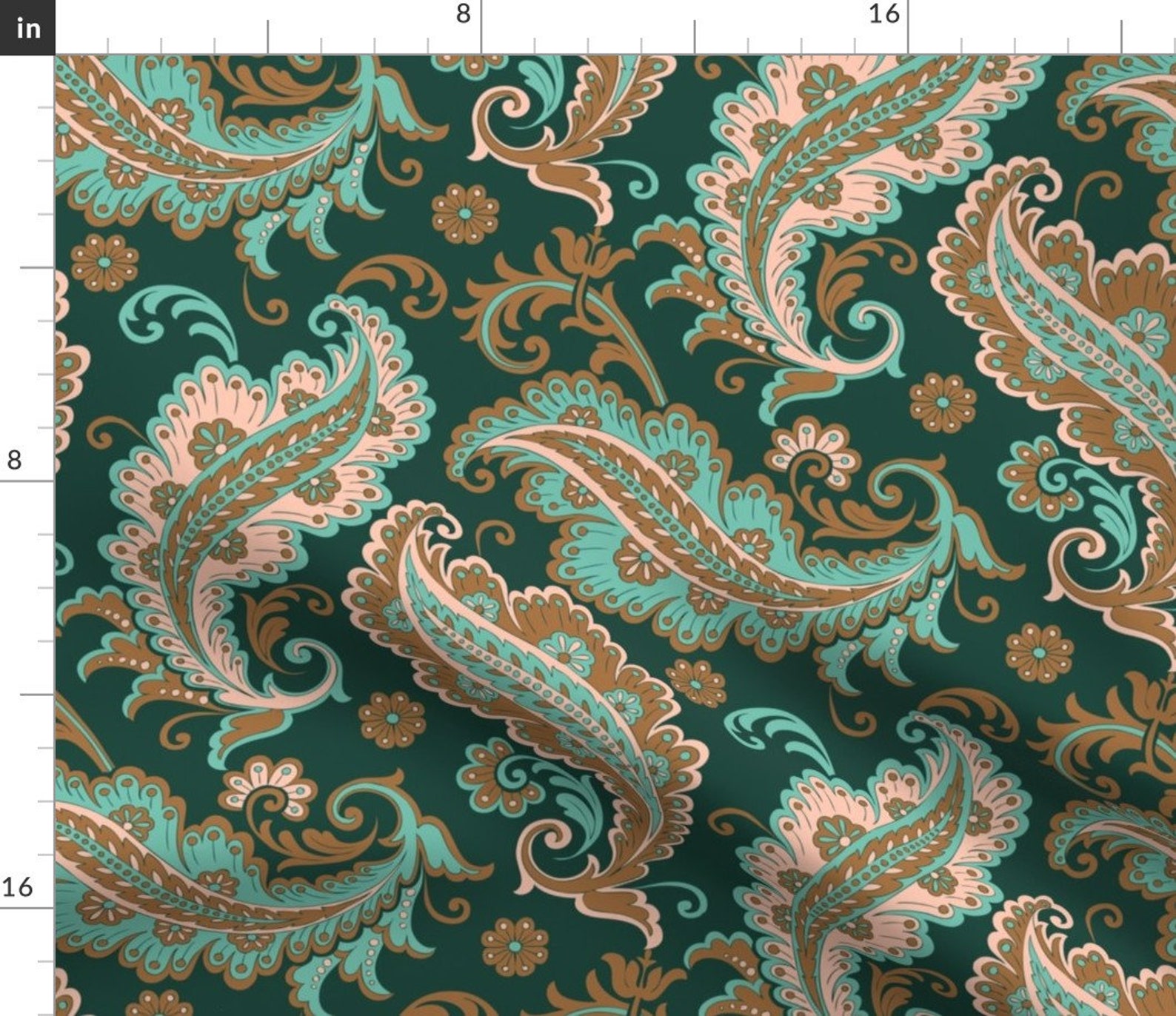 Green Paisley Illustration Fabric Paisley Pattern by - Etsy