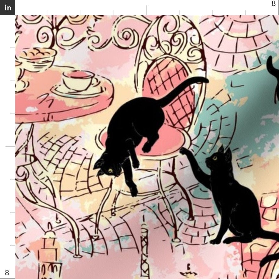 Pastel Cafe Fabric Black Cat Caffe by Emikundesigns Pastel | Etsy