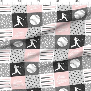 Patchwork Fabric - Pink and Gray Baseball Patchwork Wholecloth by ...