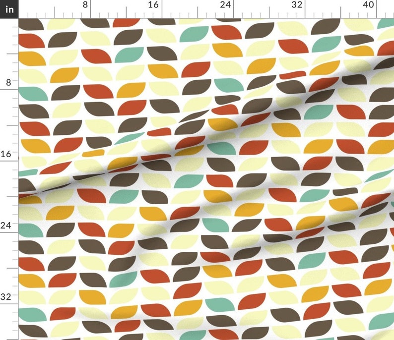 Mid Century Modern Fabric Geometric Pattern Leaf Fall by Red - Etsy