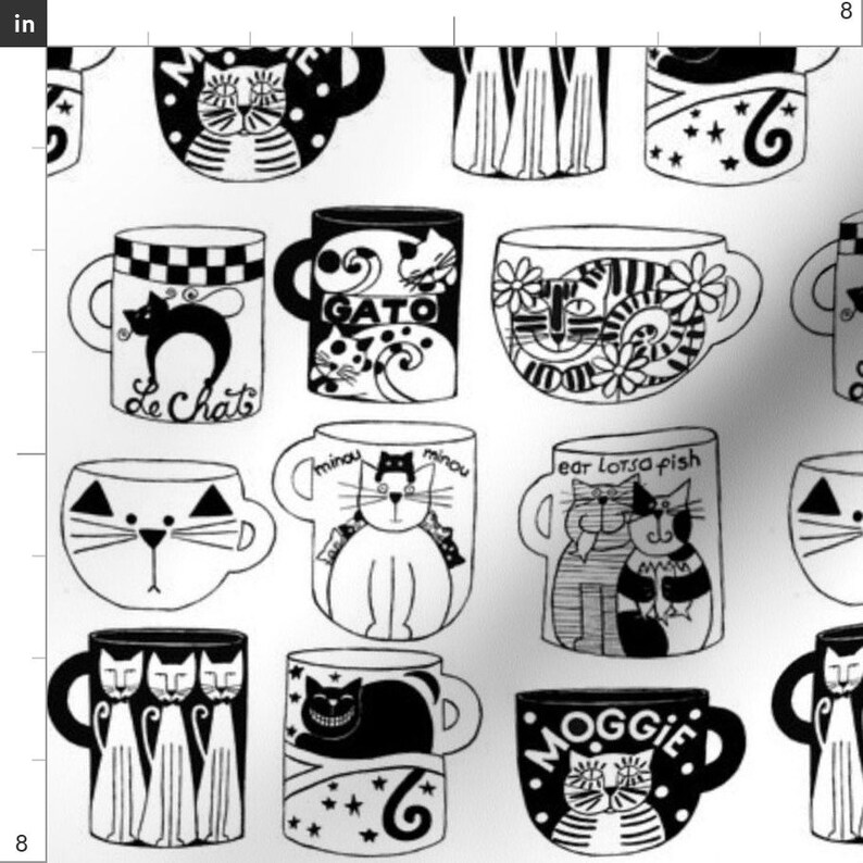 Cat Cups Fabric Cat Coffee Cups by Littleislandcompany | Etsy
