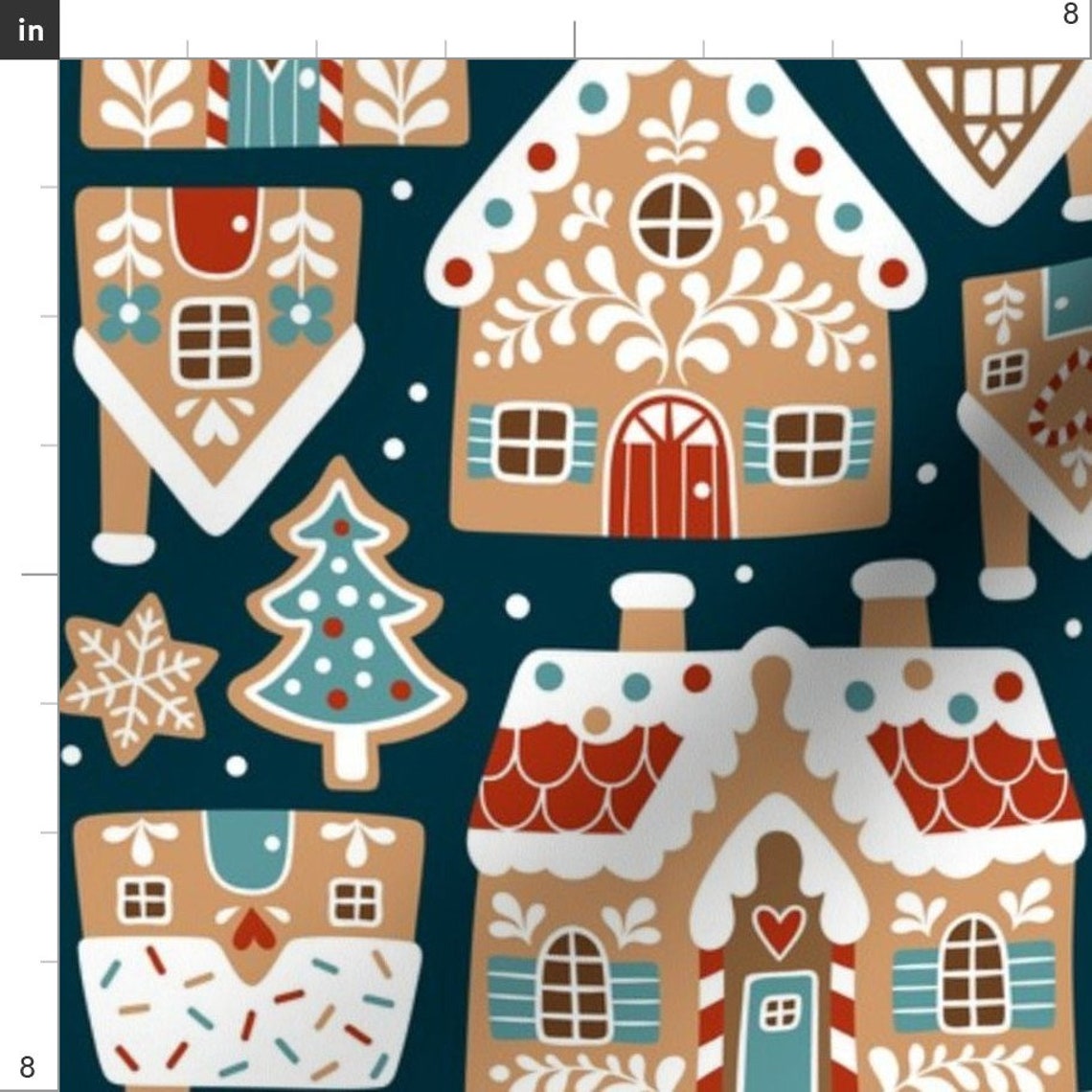 Gingerbread Xmas Fabric Gingerbread Village Dark Blue - Etsy