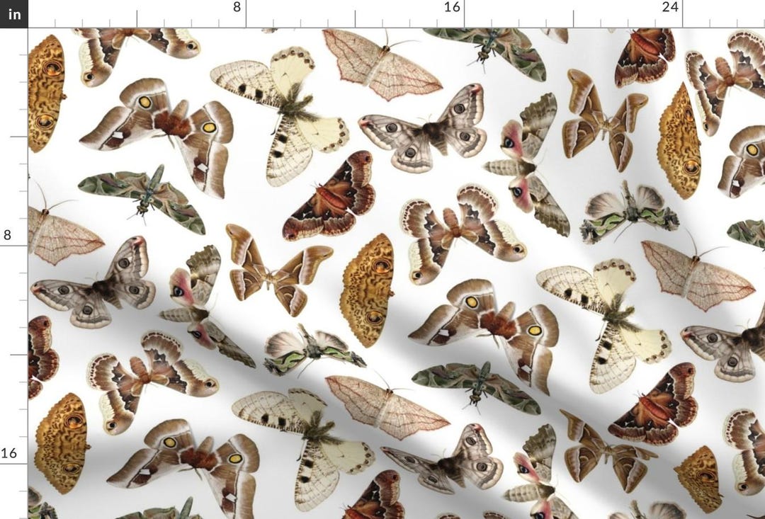 Vintage Moth Fabric - Moths on White by Jellymania - Moth Butterfly ...