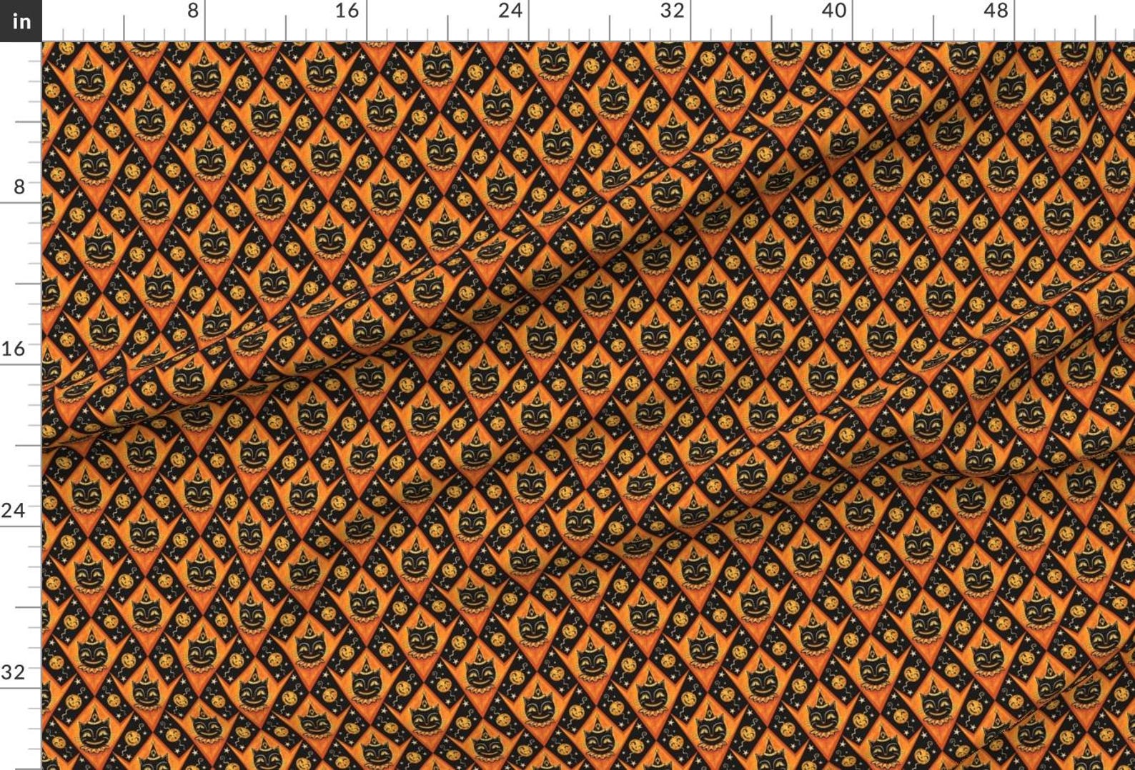 Retro Cat Clown Fabric - Grinning Black Cat Jacks by ...