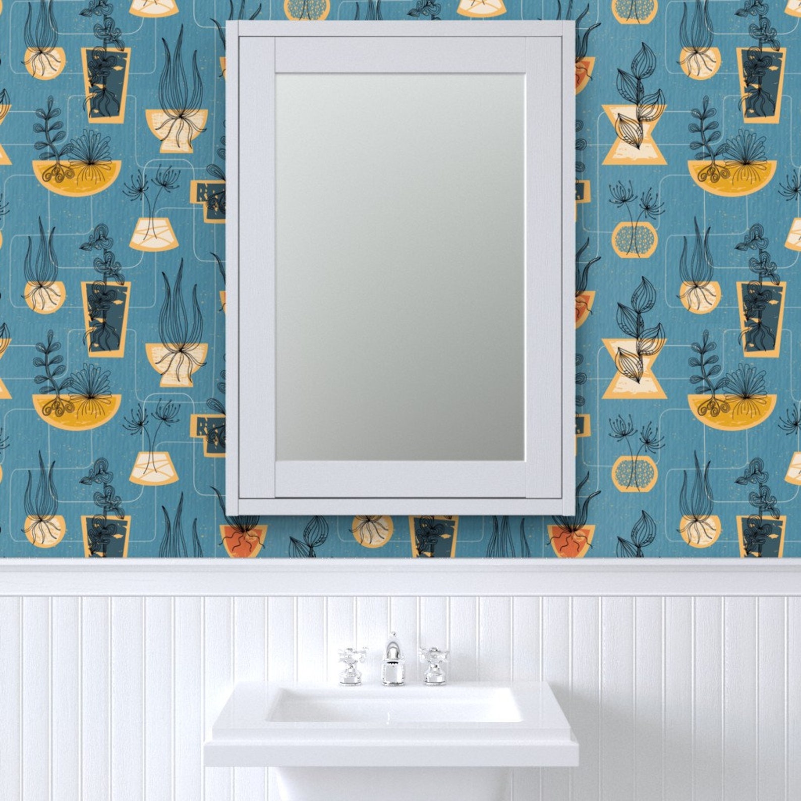 Mid Century Wallpaper 1950s Houseplants by Liz Sawyer Design - Etsy