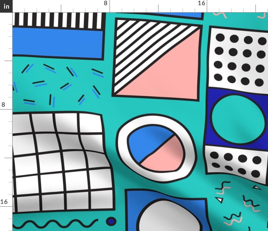 Memphis Style Fabric Shapes and Colors by Nanamira Memphis Style Aqua ...
