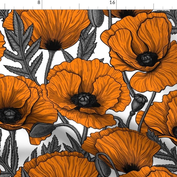 Orange Floral Fabric - Etsy