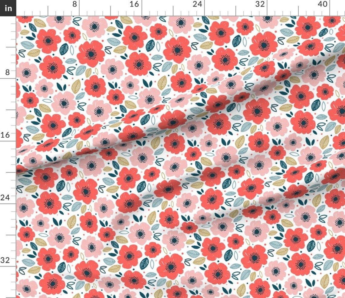 Pink Floral Poppy Fabric Poppy Flower by Adehoidar Poppies - Etsy
