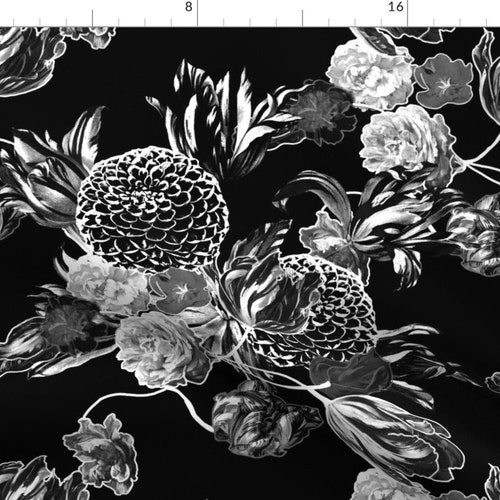 Floral B&W Fabric Large Scale Painterly Floral in Black and - Etsy