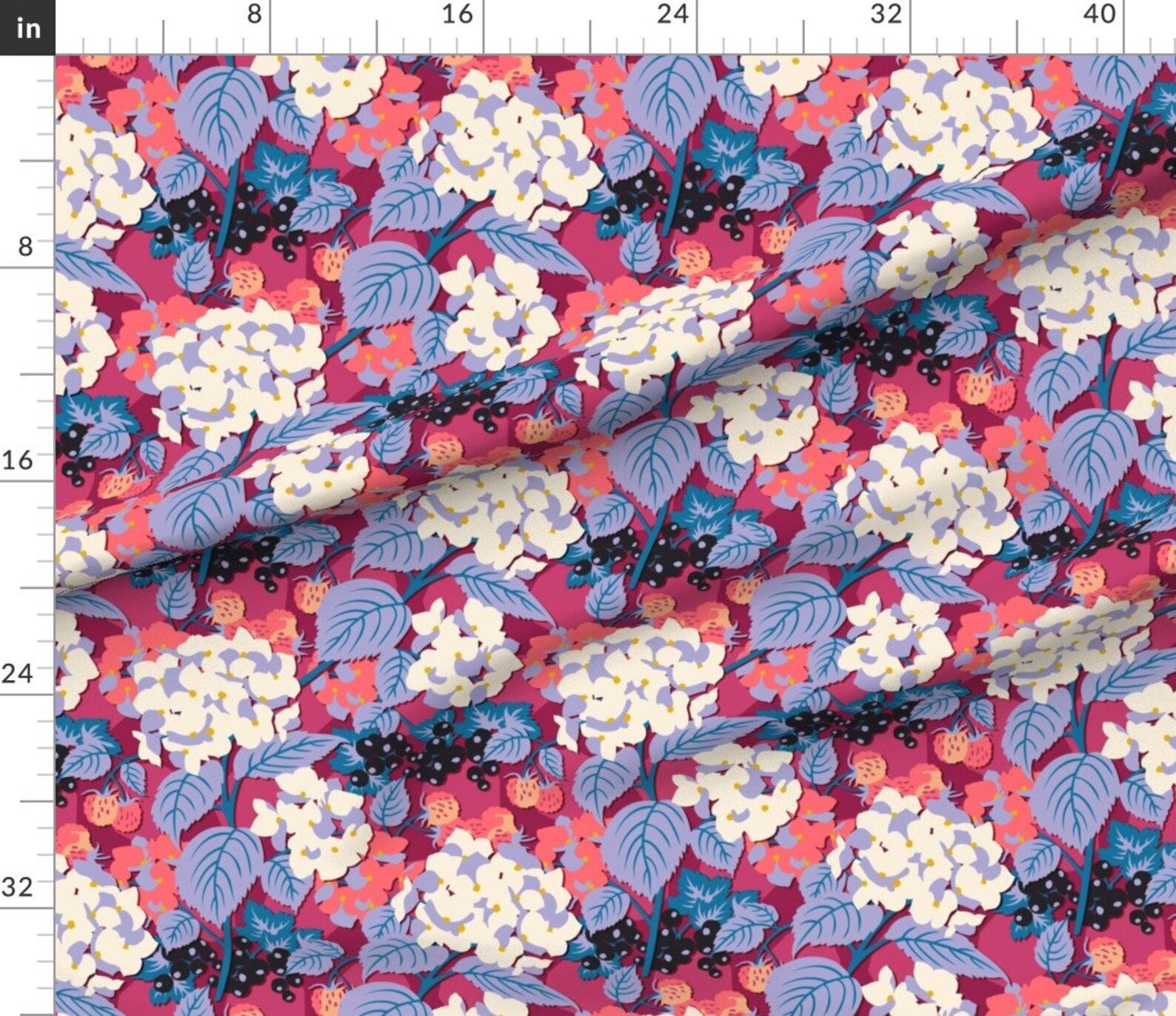 Hydrangea Fabric Hydrangeas and Berry by Heidi-abeline - Etsy