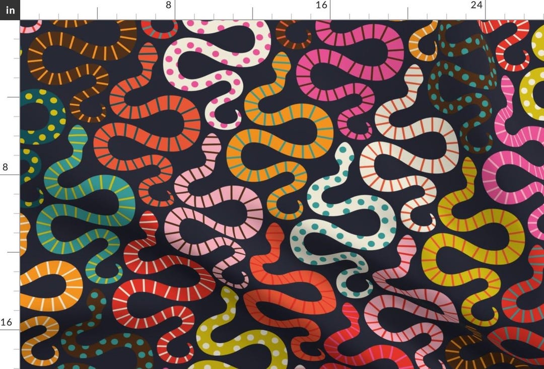 Reptilia Fabric - Snake-a-delic by Katerhees - Black Multicolor Kids ...
