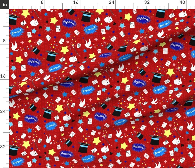 Magician Fabric Magic / Magician Pattern in Red by | Etsy