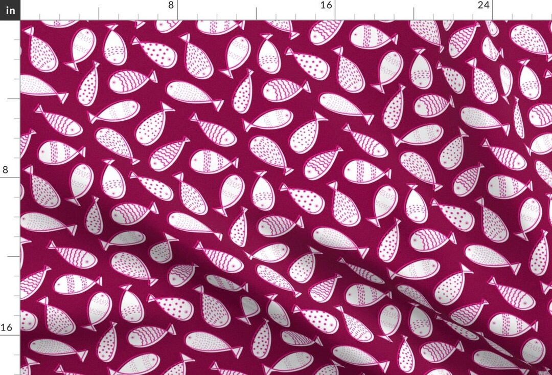 Magenta Fish Apparel Fabric - Doodle Fish by Thewellingtonboot ...