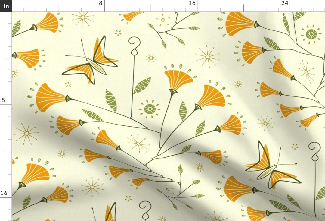 Super Bloom Fabric - Super Bloom on Ivory by Studioxtine - Mid Century ...