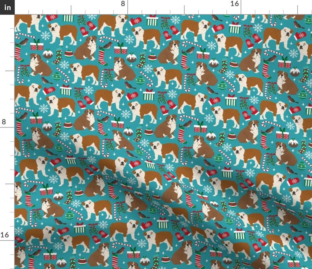 English Bulldog Fabric English Bulldogs Christmas Fabric Cute Xmas by ...