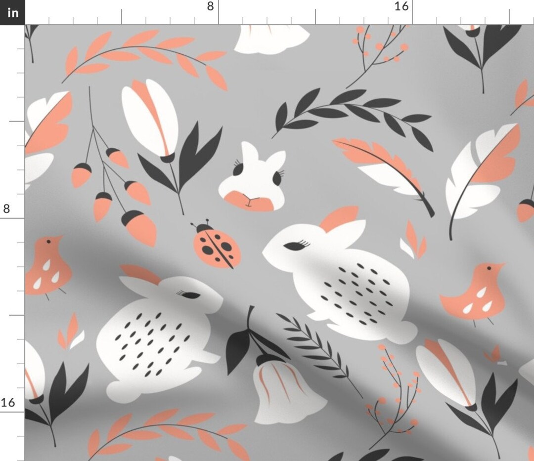 Cute Bunnies Fabric Bunnies and Flowers 007 by Bluelela - Etsy