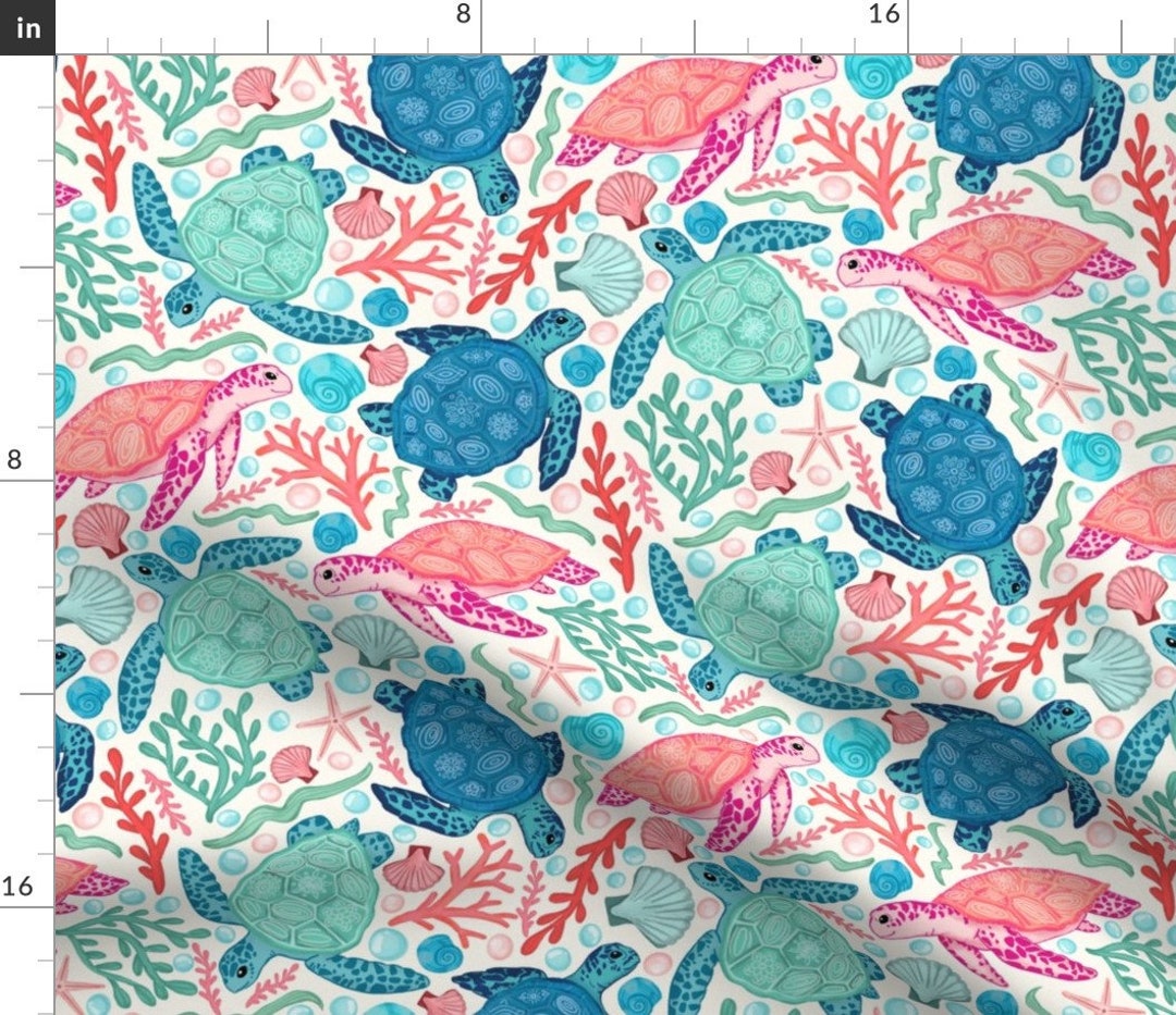 Turtle Fabric Paradise Beach Turtles by Tangerine-tane Blue Pink ...