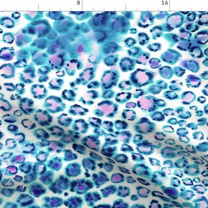 Leopard Print Blue Fabric Blue Leopard Watercolor Animal - Etsy