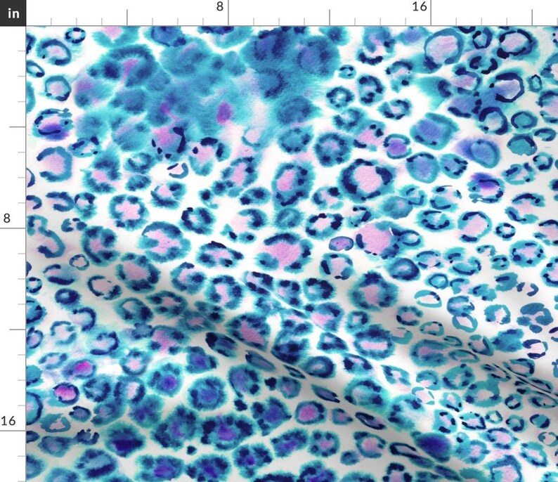 Leopard Print Blue Fabric Blue Leopard Watercolor Animal - Etsy