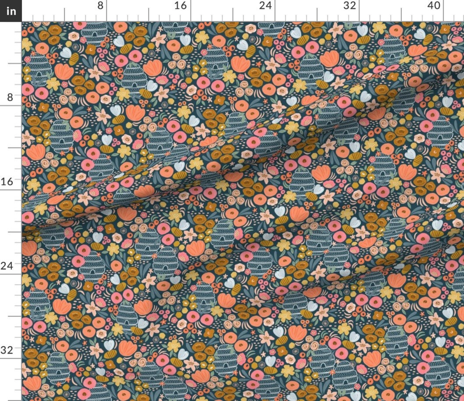 Bee Pink Floral Spring Pattern Pollinators Fabric Bee Garden - Etsy