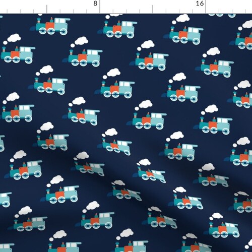 Train Fabric Trains on Navy Modern Train Fabric by | Etsy
